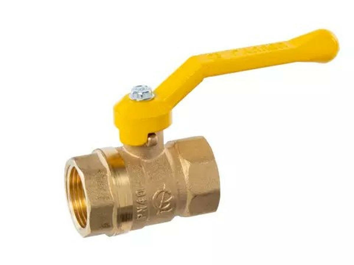 Газовый кран шаровой 3/4" ВР, латунь, рычаг желтый, Стандарт галлоп, PN 40, стандартный проход