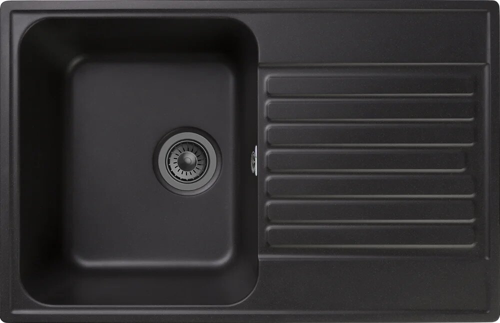 Мойка кухонная GranFest Quarz Z78 кварцевая, 74x48, прямоугольная, мойка для кухни, с крылом, черная, матовая