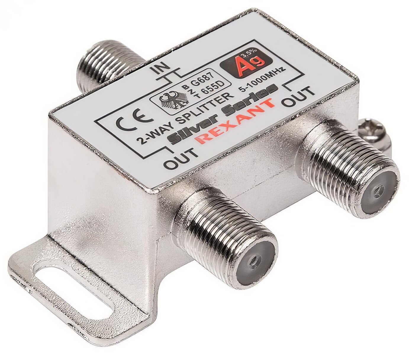 Делитель ТВ x 2 под F разъем 5-1000МГц Silver (3 F-разъема в комплекте)