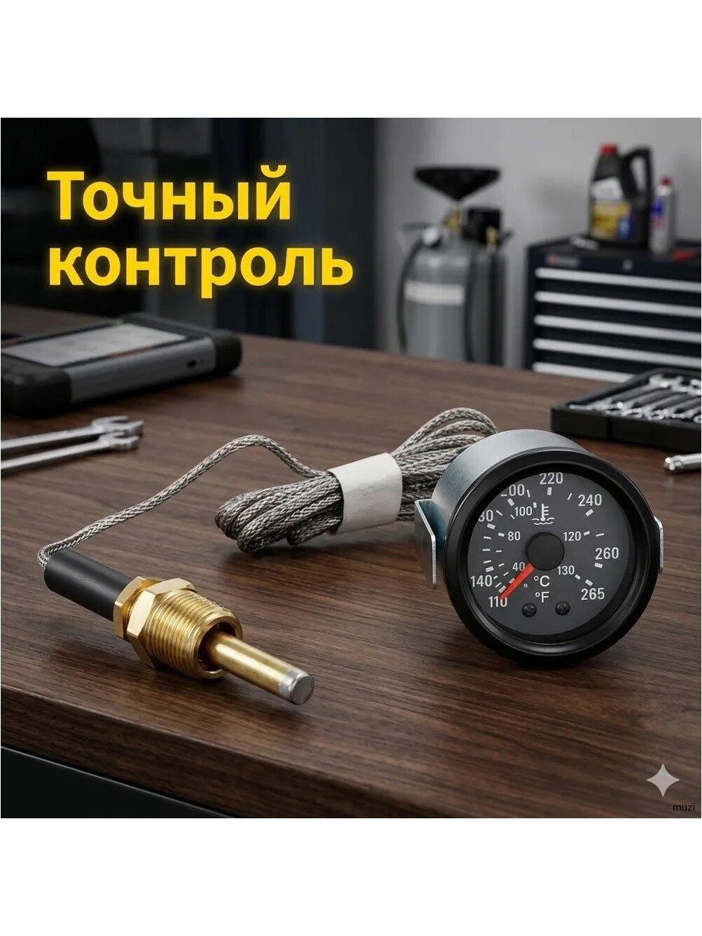 Механический датчик температуры воды с капилляром 1.8 м, 52 мм, двойная шкала