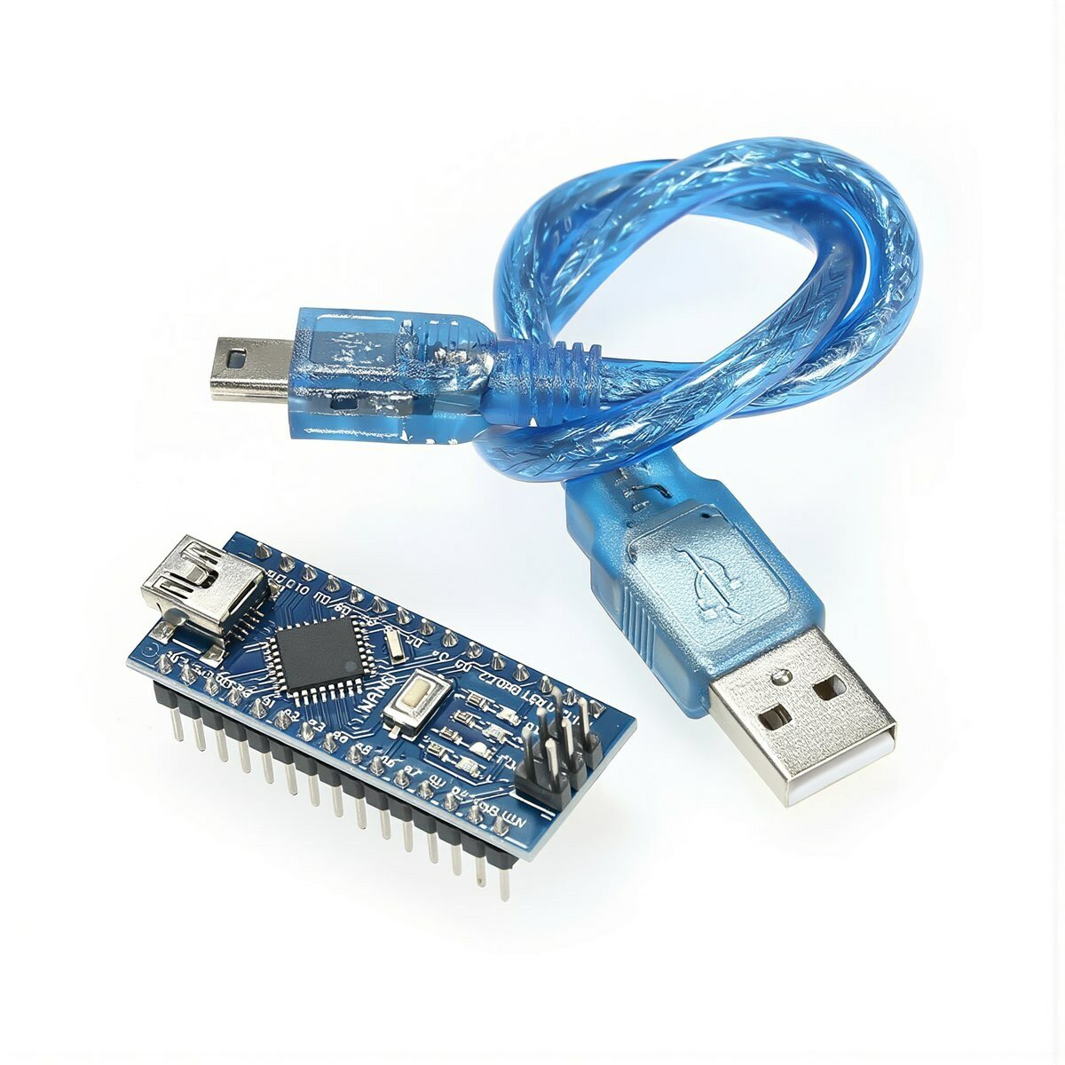 Простой в подключении микроконтроллер Arduino Nano V3.0 обновленная версия с предварительно припаянными выводами чип Atmega328P, С выводами, с USB-кабелем, Atmega328P