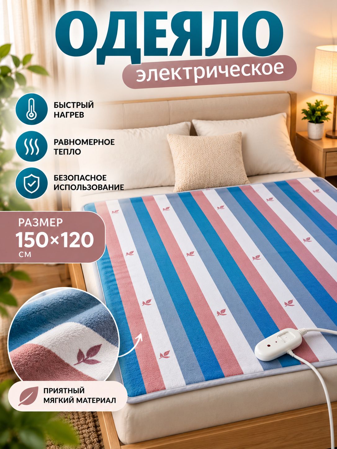Электрическое одеяло с подогревом для дома и дачи, 150х120