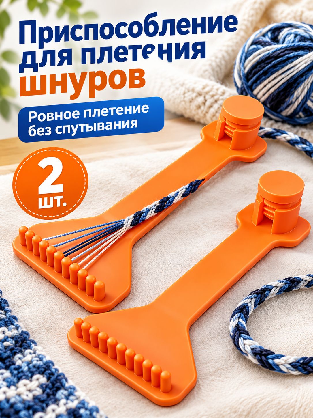 1. Станок для плетения браслетов, кумихимо, прямоугольный пластиковый, оранжевый, 2 шт