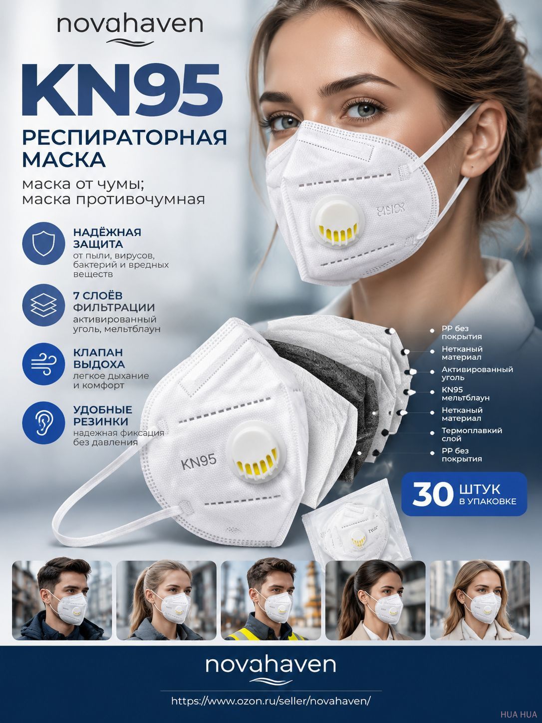 Респиратор профессиональный пылезащитный FFP2 KN 95 маска защитная одноразовая