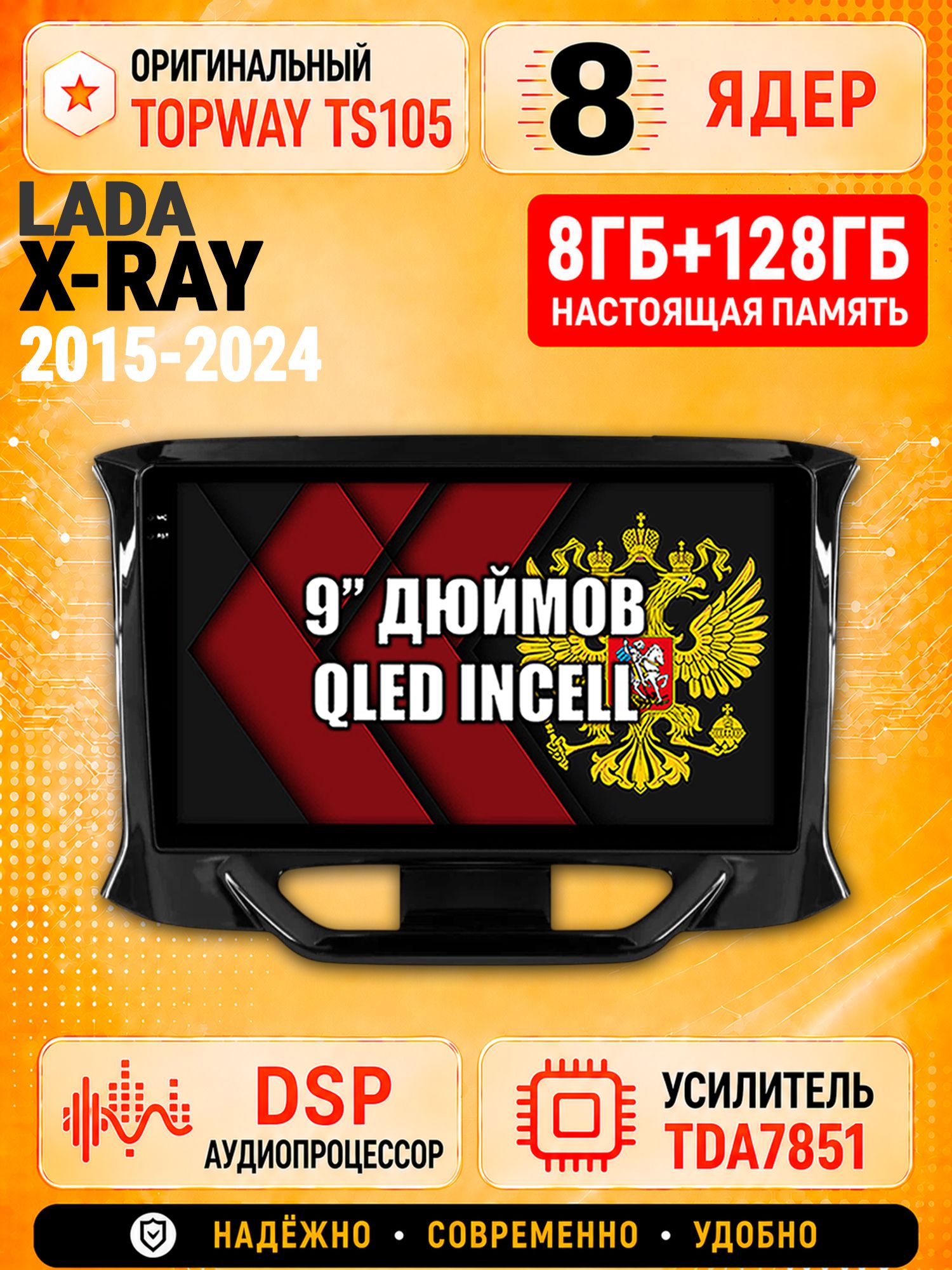 8 ядер TS105 с памятью 8гб+128гб для Lada X-RAY Лада Xray (2015-2024), Штатная андроид магнитола, DSP, 4G, беспроводной CarPlay/Android Auto