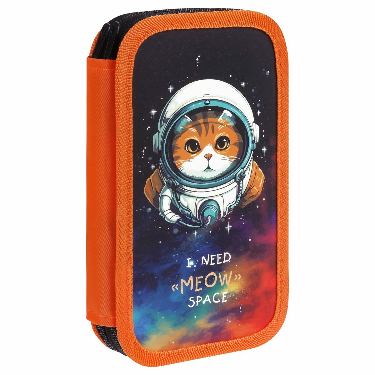 Пенал школьный 2 отделения ArtSpace "Meow Space", ламинированный картон, софт-тач, 190x110мм (ПК2_59981)