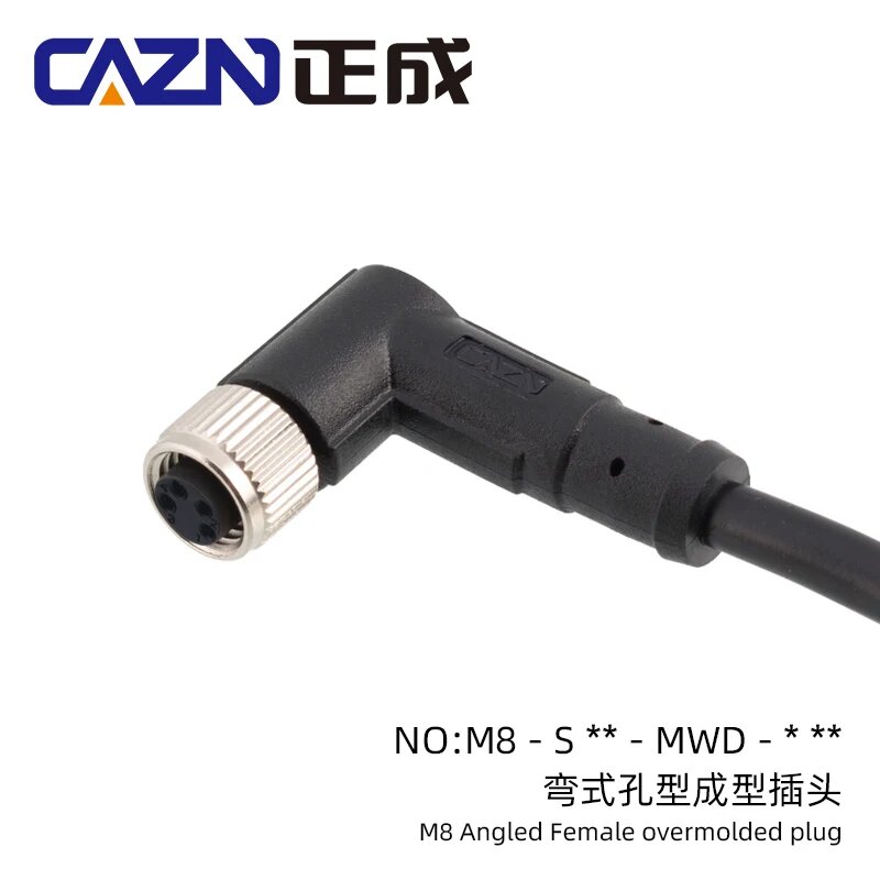 Кабели M8 IP67 CAZN, 1 метр, черные, 3-8 контактов 8 Pin A (26AWGx8), PUR 1 Meters, Female Angled