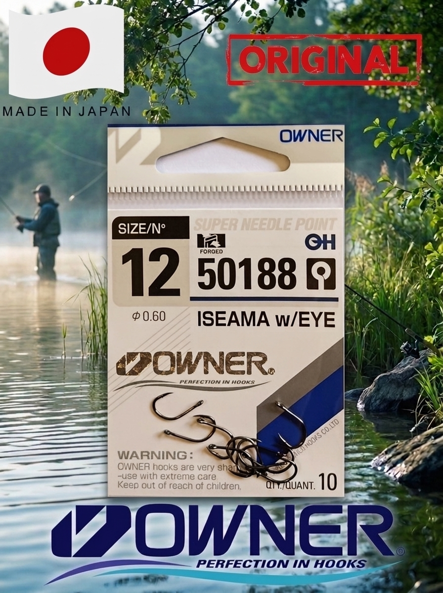 Крючки OWNER 50188 №12 ISEAMA w EYE / Крючок, Овнер, одинарные для рыбалки