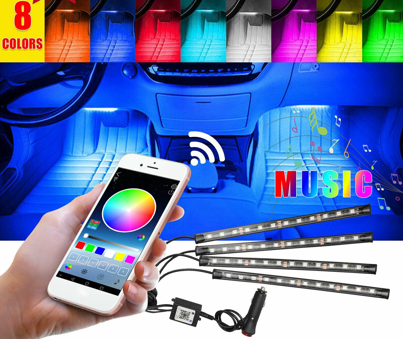 Светодиодная лента RGB для салона автомобиля