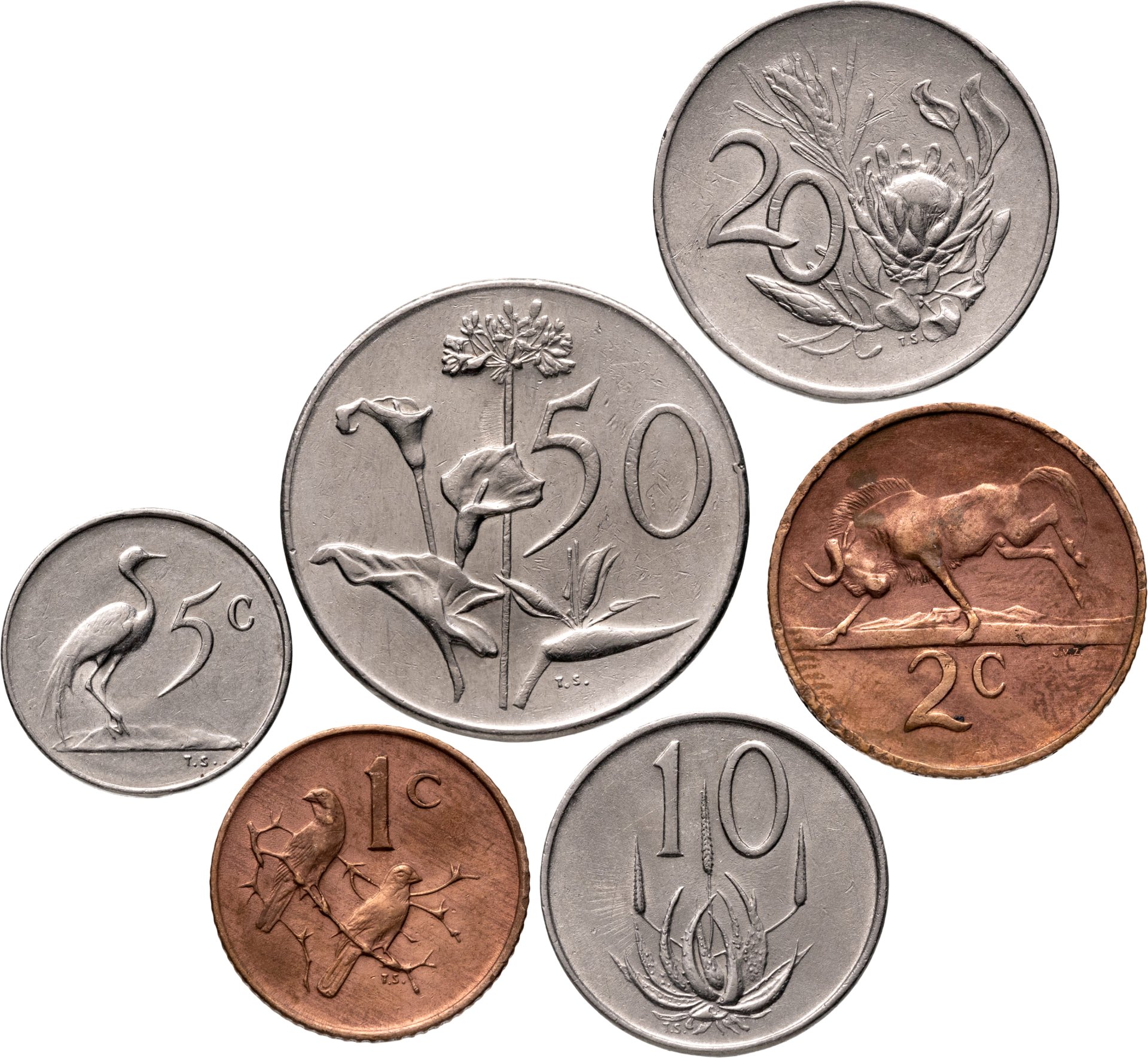 ЮАР набор из 6 монет 1965-1967, никель и бронза, в сохранности AU-UNC