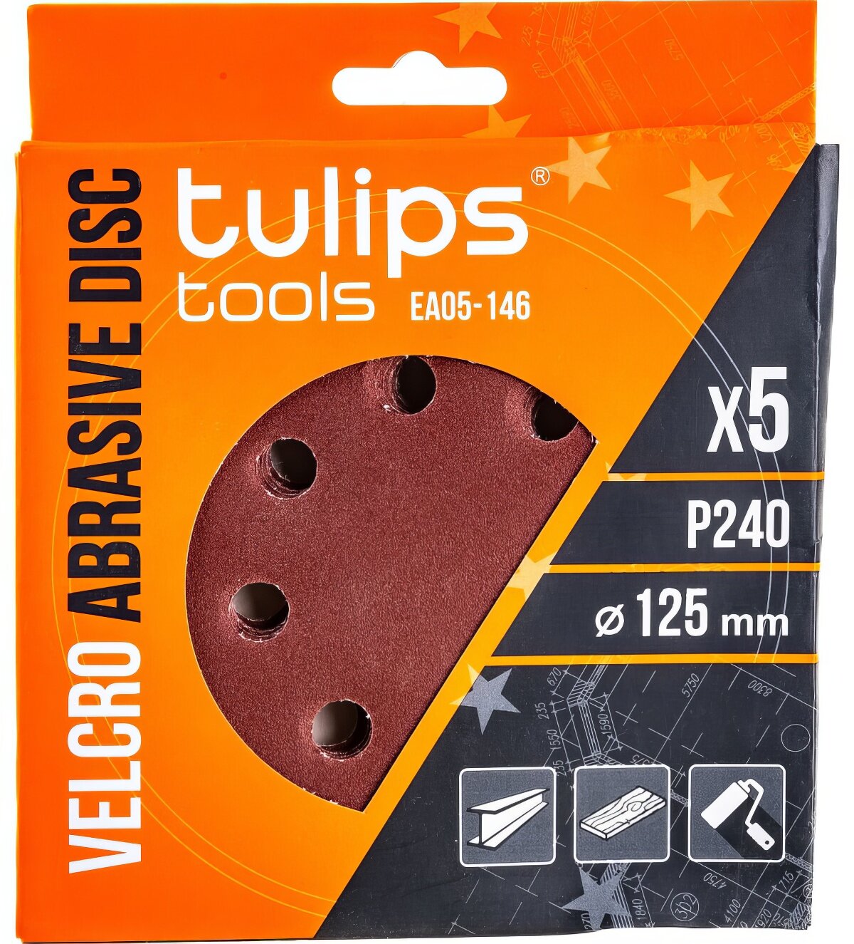 Диск шлифовальный с липучкой (5 шт; 125 мм; P240) Tulips tools EA05-146