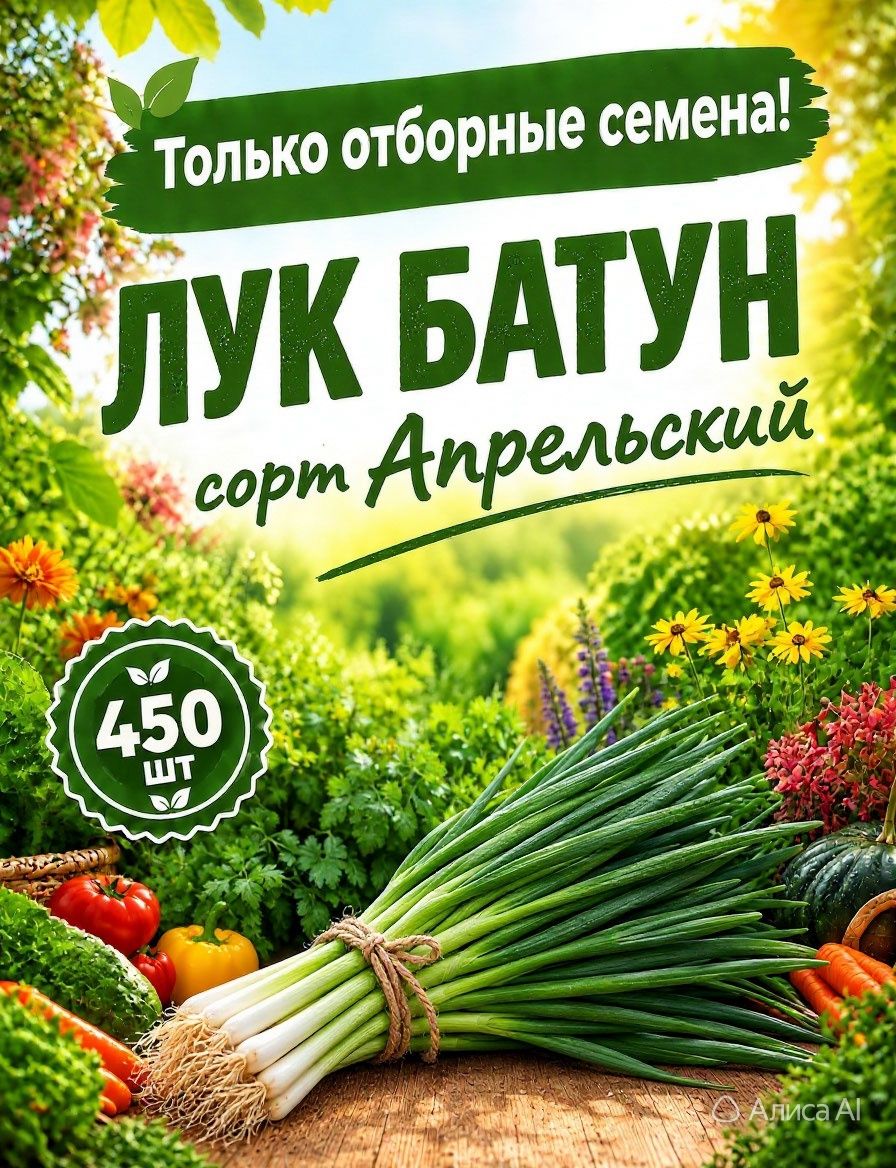 Семена лука-батуна Апрельский - раннеспелый многолетний сорт, нежная витаминная зелень с ранней весны, урожай до 3,5 кг/м, морозостойкость, вы