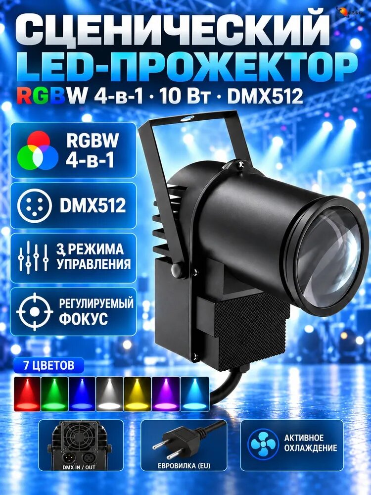 Прожектор зеркального шара LED Trispot 10W,7 цветов
