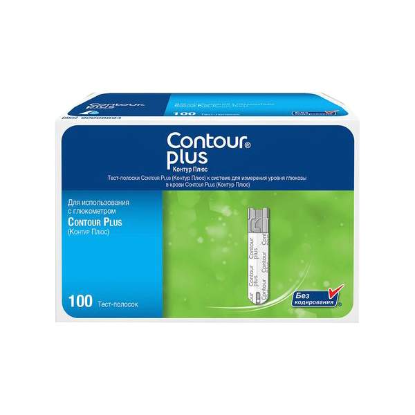 Полоски для глюкометра Ascensia Diabetes Care Contour Plus, 100 шт