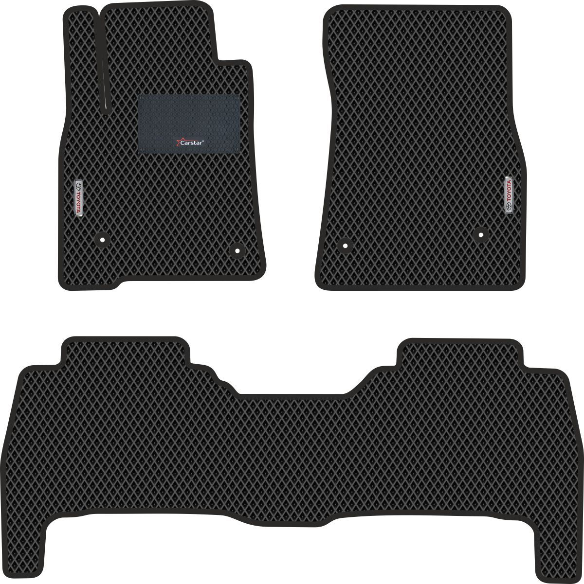 Автомобильные коврики EVA для Toyota Land Cruiser 200 (2007-2012), с каучуковым подпятником и 2 эмблемами Toyota, чёрные с чёрным кантом, ячейка - ромб