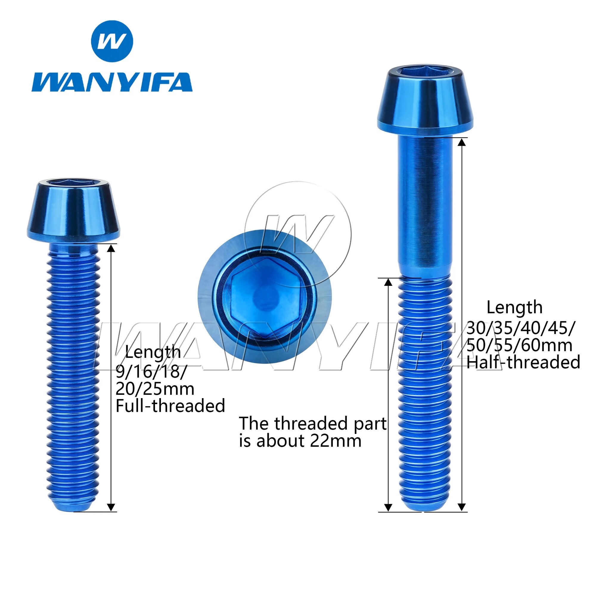 Wanyifa титановый болт M5 с шестигранной головкой 9-60мм Синий, Blue, 35 мм