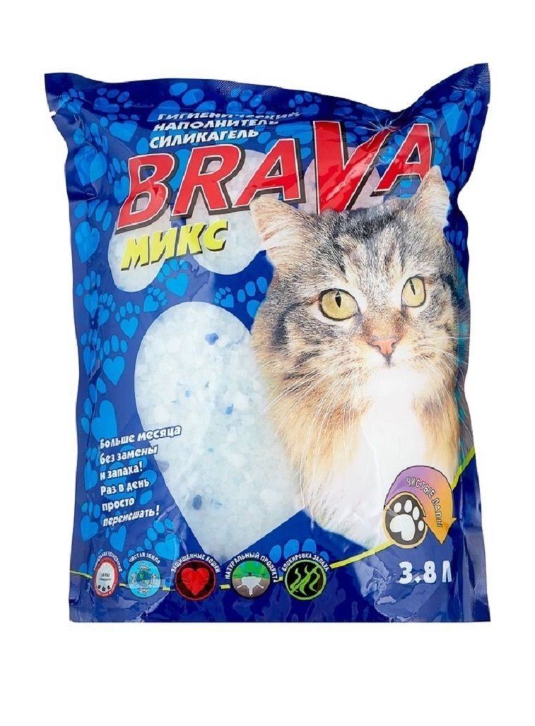 BraVa Наполнитель для туалета кошек Микс, силикагелевый, впитывающий, 3.8 л