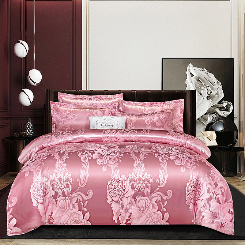 Комплект постельного белья Silk Light Years Style из жаккардового сатина 180x220 см, цвет фасолевый, 4 шт, простыня и