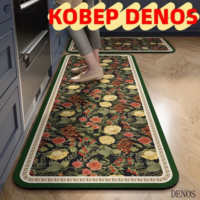 DENOS Коврик для кухни 50x180 см художественная печать светло-зеленый