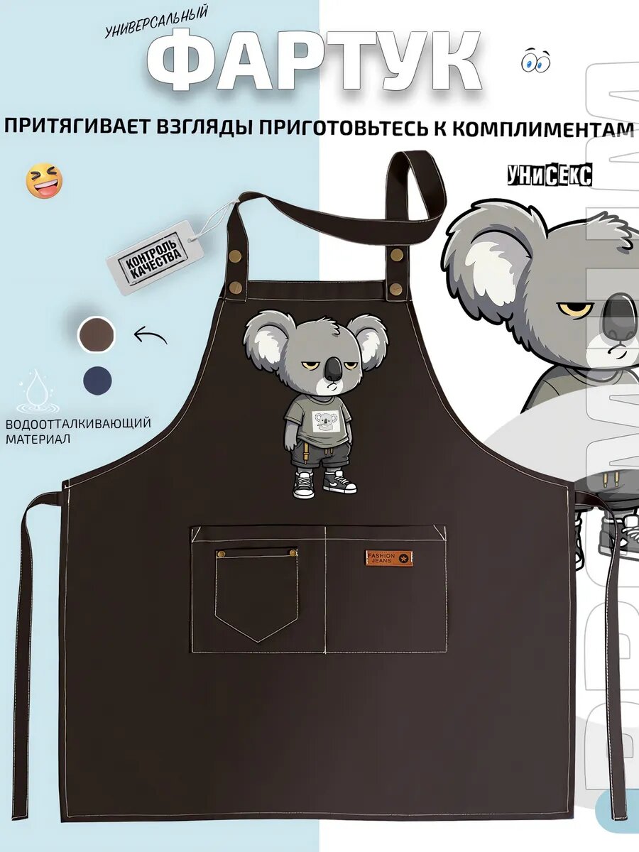 Фартук Коала Koala мультфильм уличный кухонный с принтом универсальный
