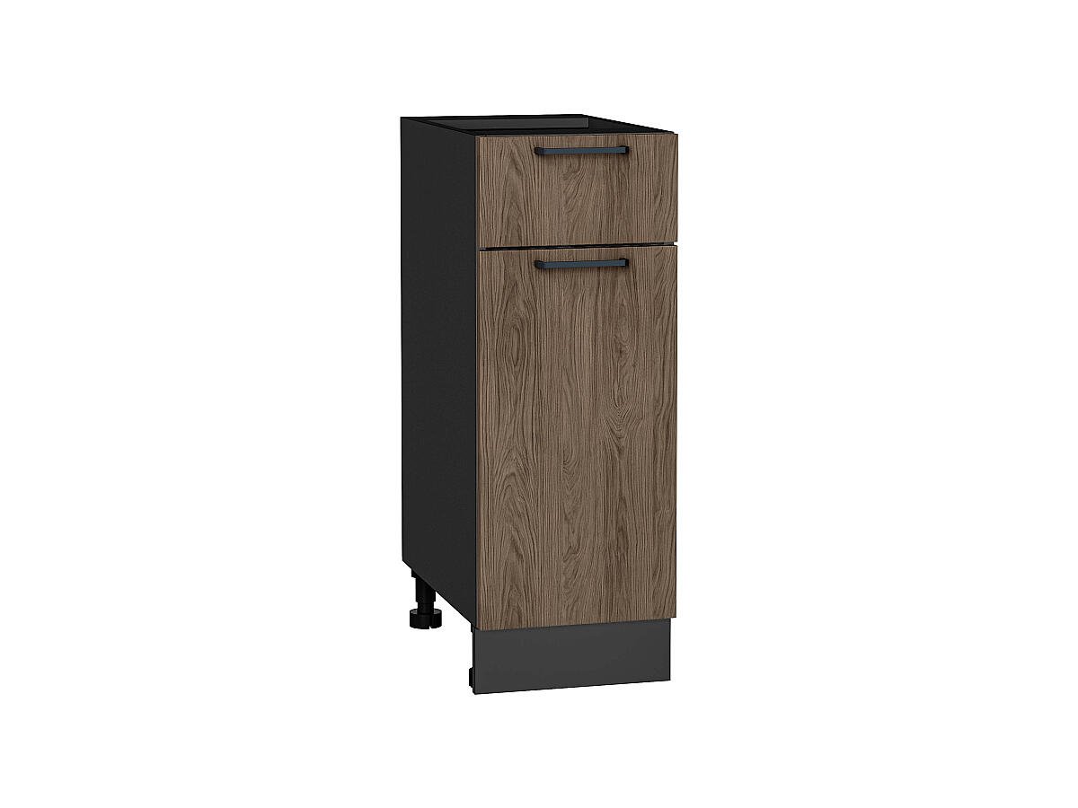 Шкаф нижний с 1-ой дверцей и ящиком Флэт, цвет фасада Brown Casella Oak 2S, цвет каркаса Graphite, 816*300*478 (В*Ш*Г) мм