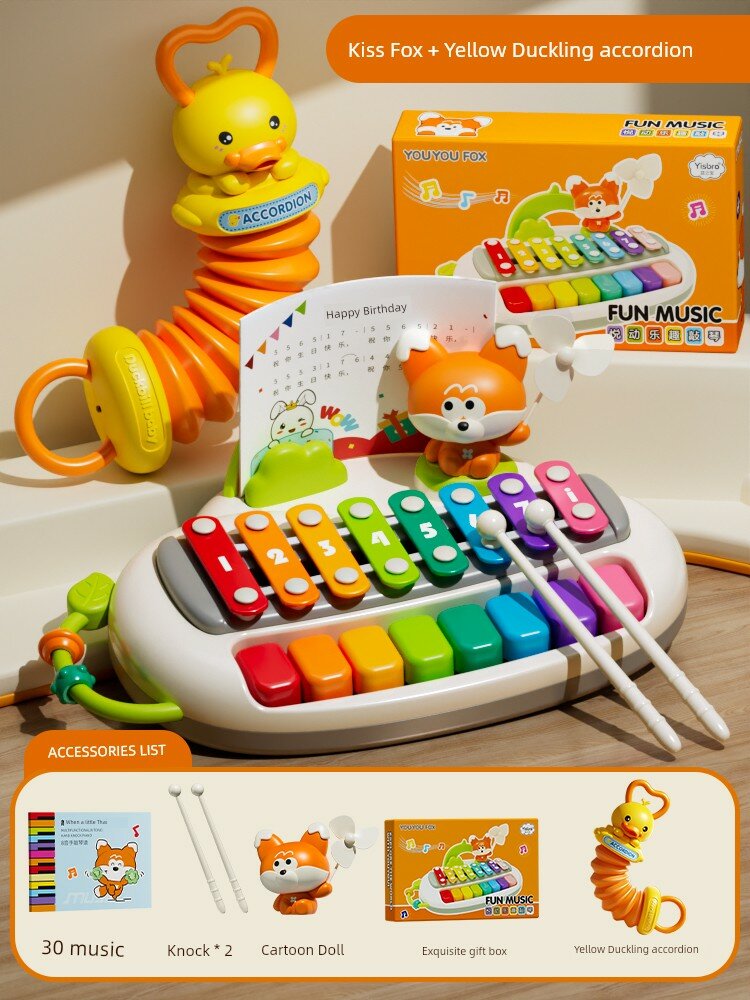 Набор перкуссии YoYo Fox с аккордеоном Yellow Duck и ветряной мельницей - Подарочная упаковка