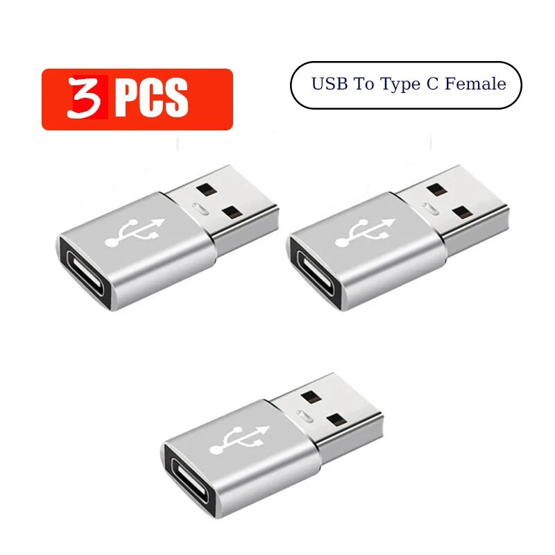 Кабель-адаптер USB 3.0 Type-C На USB A OTG Для MacBook, Samsung Серый, 3PCS Silver