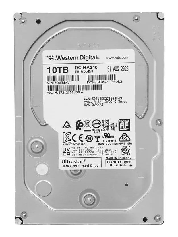 Western Digital 10 ТБ Внутренний жесткий диск, 3.5", 7200 об/мин, SATA III 6 Гбит/с (WUS721210BLE6L4)