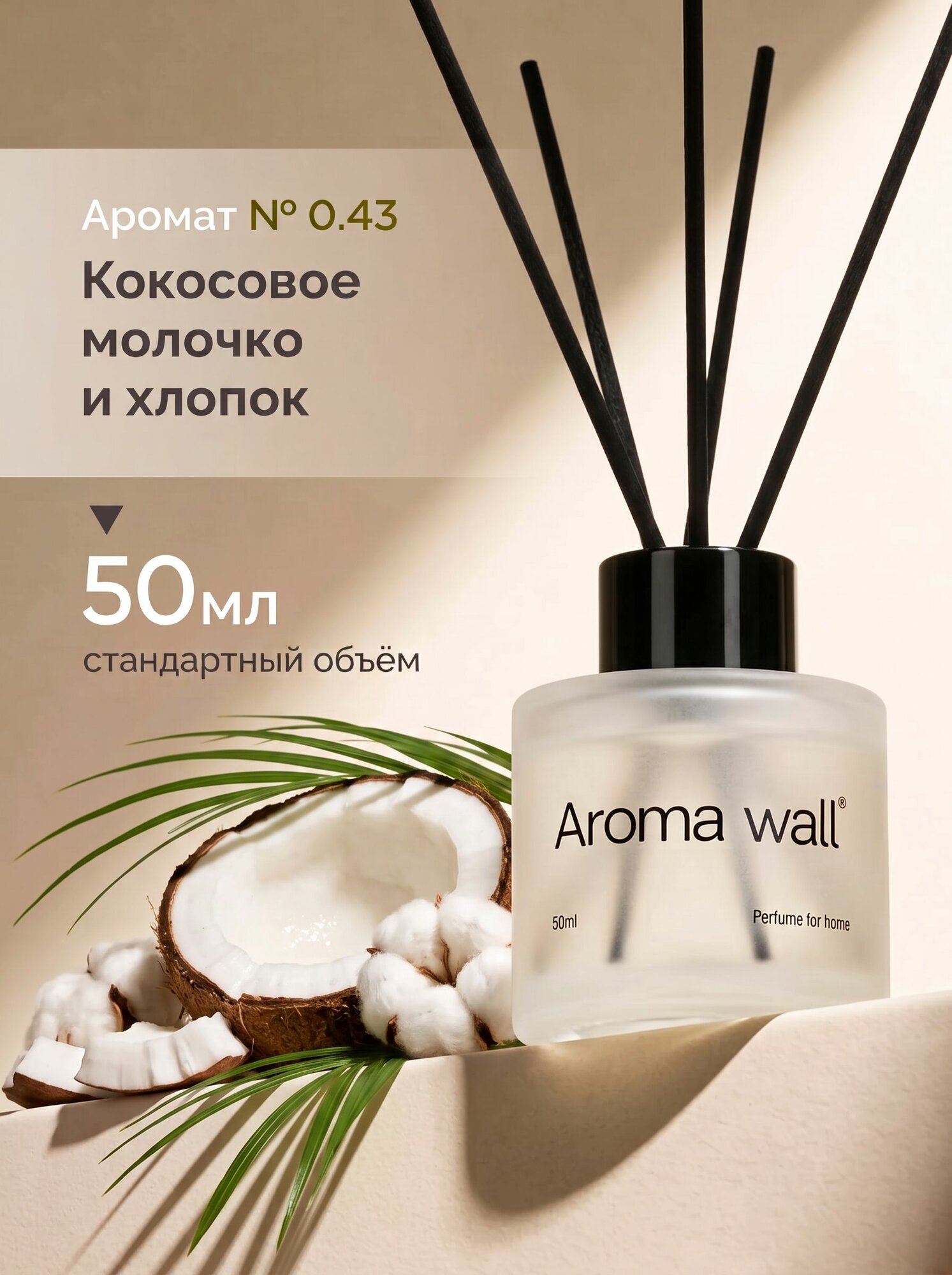 Ароматизатор для дома с ароматом Кокосовое молочко, хлопок, диффузор для дома, парфюм с палочками Aroma wall - N.043