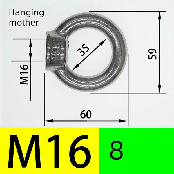 M16 Гайка с кольцом, нержавеющая сталь 304, промышленные подъемные крепежные детали, 8 шт. для тяжелых условий