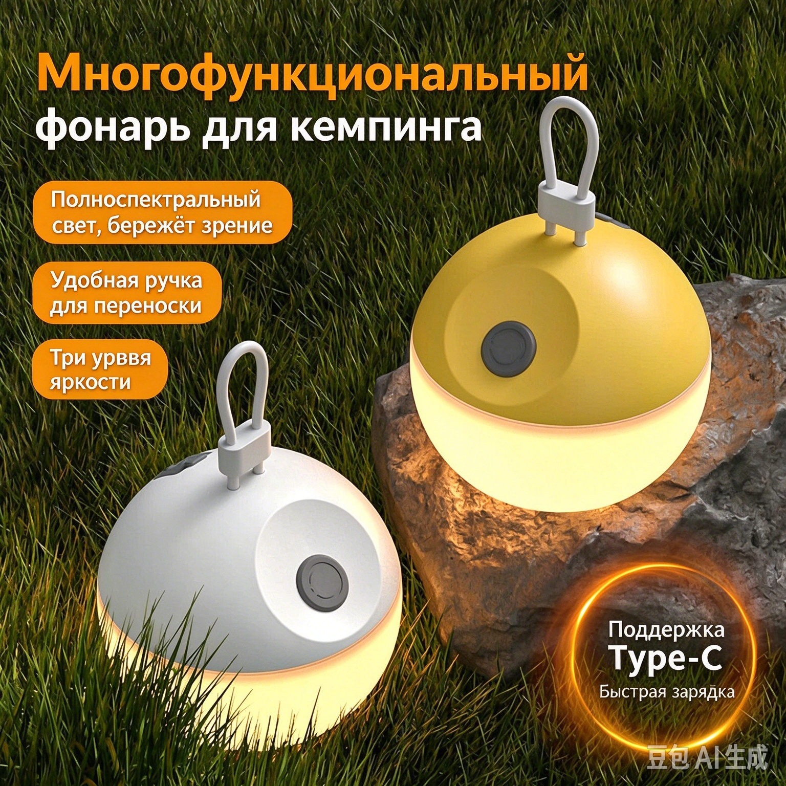 Силиконовый аккумуляторный фонарь для кемпинга L2B белый 1800 мАч, LED освещение, 5 Вт, Портативный, зарядка