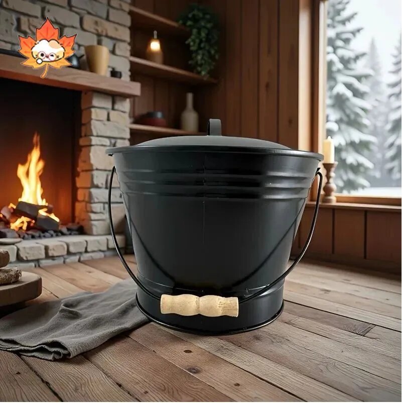 Ведро для золы с крышкой и деревянной ручкой металлическое зольное ведро для камина, печи и гриля