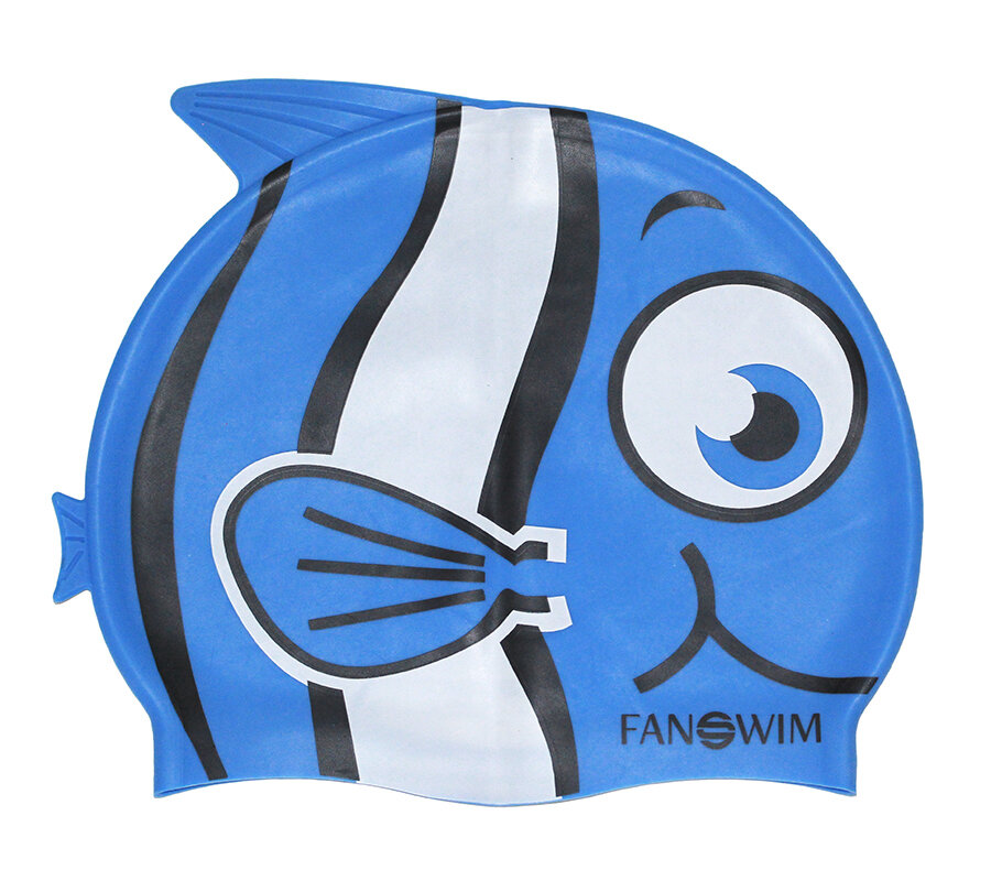 Шапочка для плавания FanSwim детская "Рыбка" силиконовая голубая