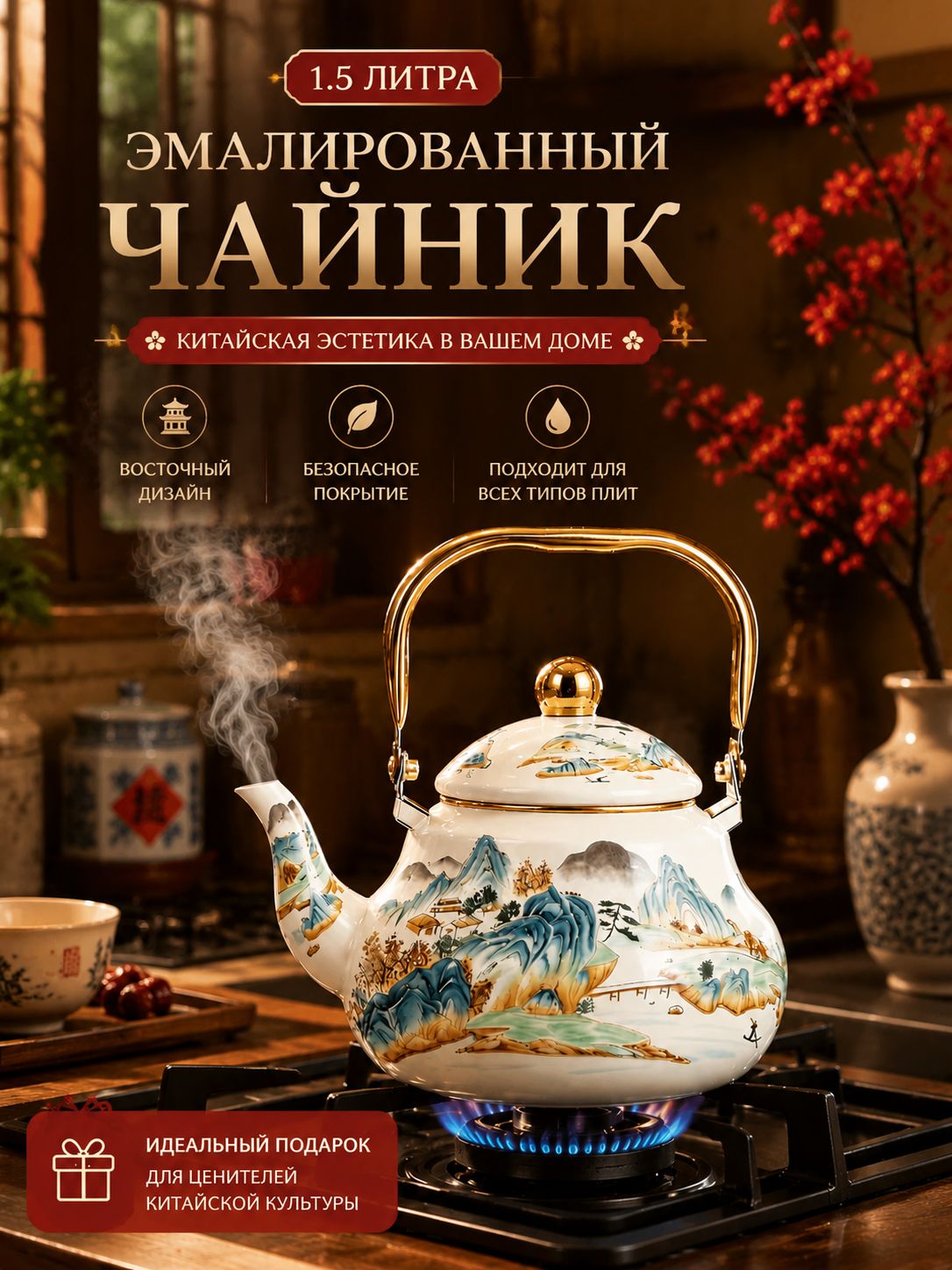 Чайник 1.5 л чайник-термос эмаль хаки