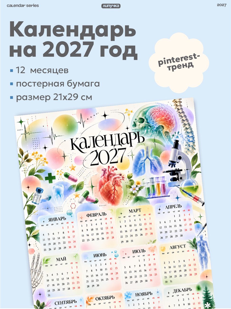 Календарь 2027 настенный "медицинская эстетика"