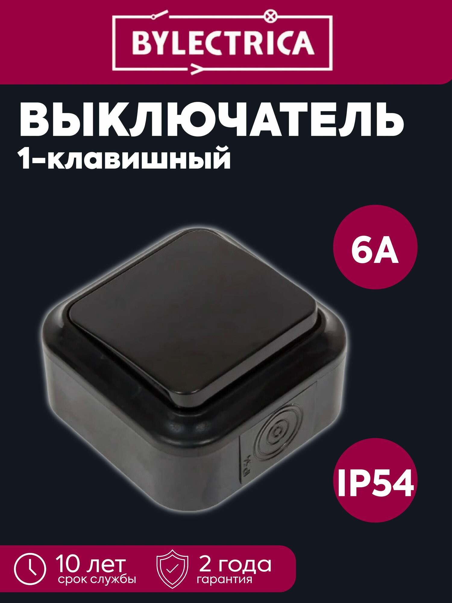 Выключатель 1-клавишный ОУ IP54 черный Пралеска Аква Bylectrica А16-222 черн