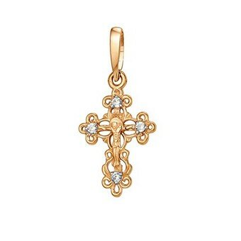 Крестик JEWELIN, красное золото, 585 проба, фианит