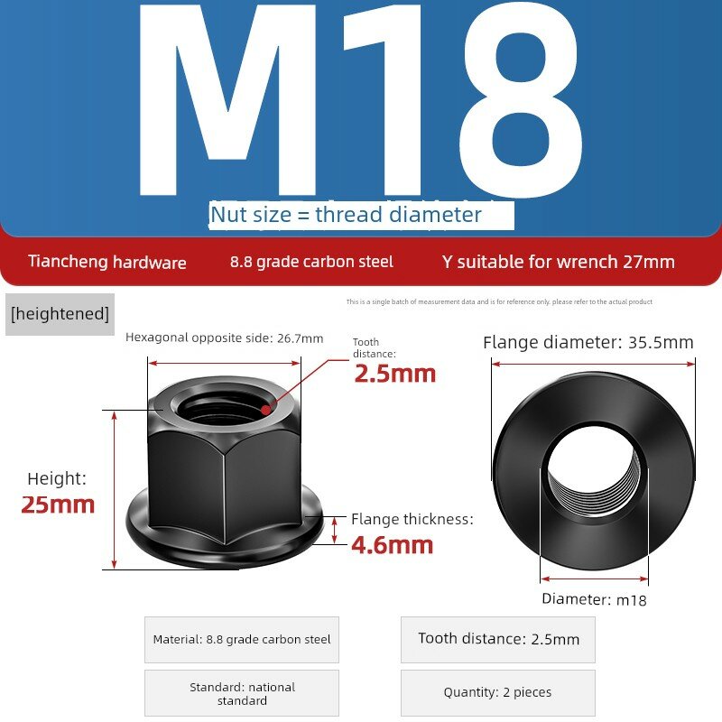 Гайка шестигранная фланцевая класса 8.8 для резьбы M18, 2 шт - Высокопрочный крепеж