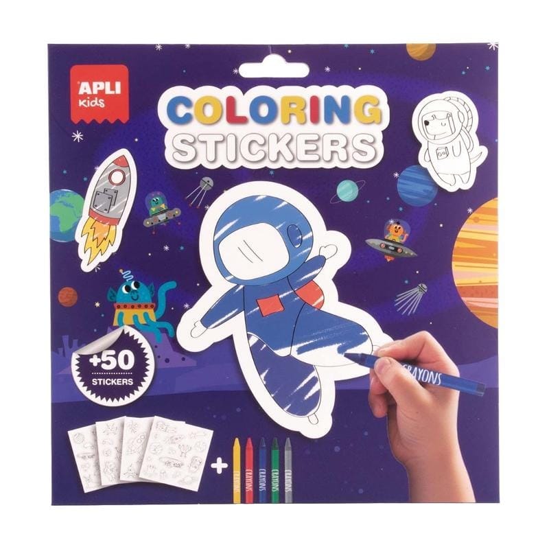 Набор для рисования, росписи Apli Kids наклейки для раскрашивания с карандашами Космос, 58 наклеек