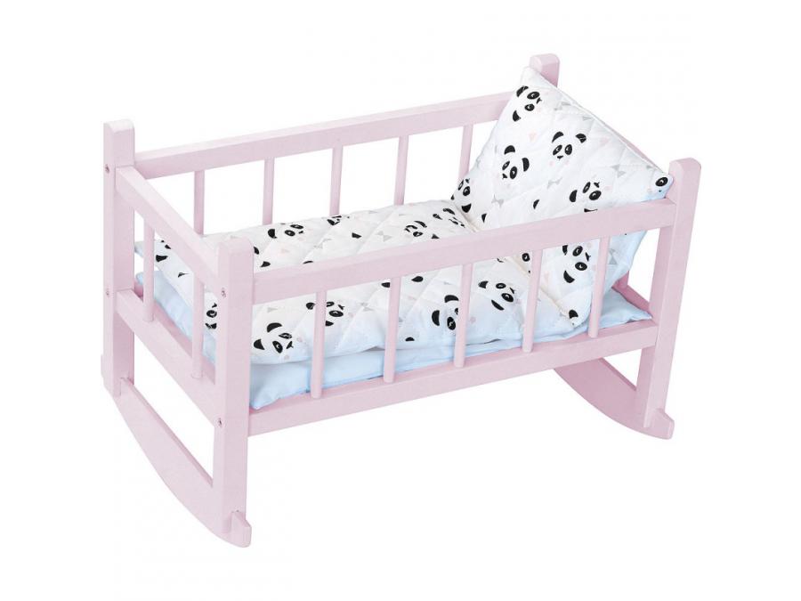 Petitcollin Lit bercelonnette en bois laqué rose panda pour poupée jusqu'à 40 cm (Кроватка для кукол Петитколлин Панда до 40 см розовая)