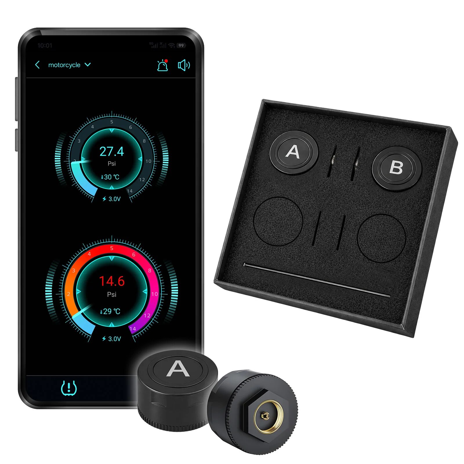 Система Контроля Давления В Шинах Мотоцикла (TPMS) Bluetooth 5.0 С Приложением Для Отслеживания Давления И Температуры В Реал.