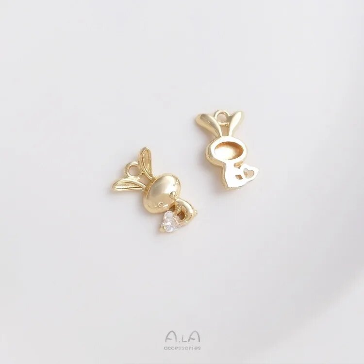 Мини-подвески медведь и кролик из латуни с позолотой 14К 8x13mm