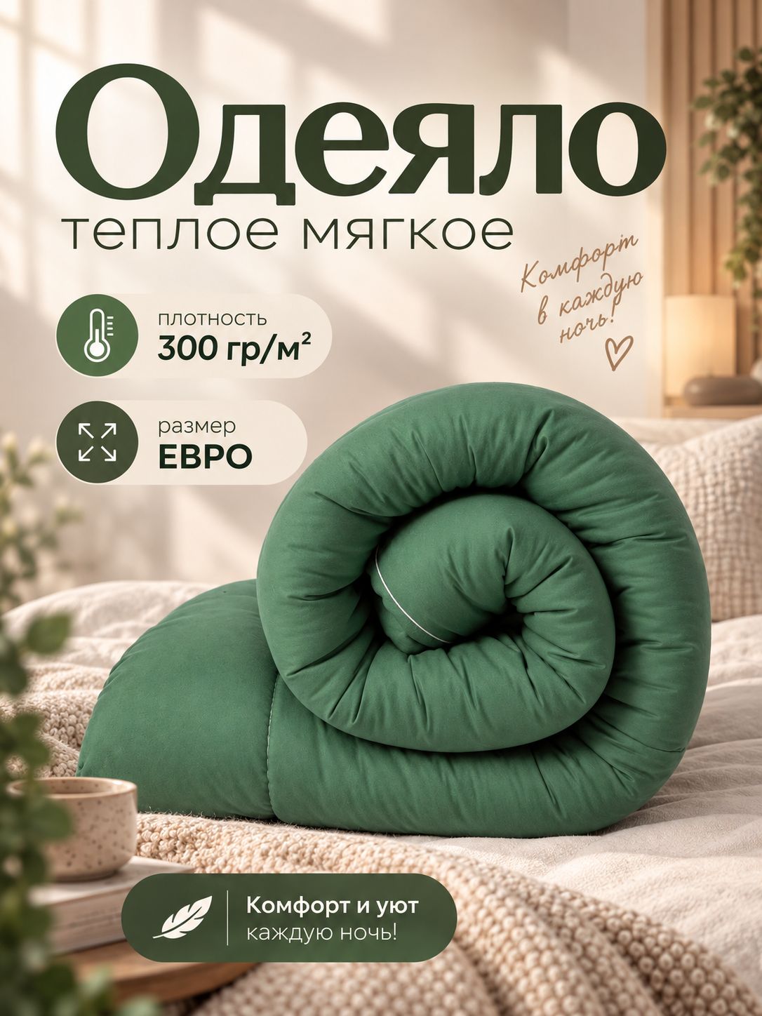 Одеяло 200х220 зимнее, плотность 300 грамм/м2, одеяло евро