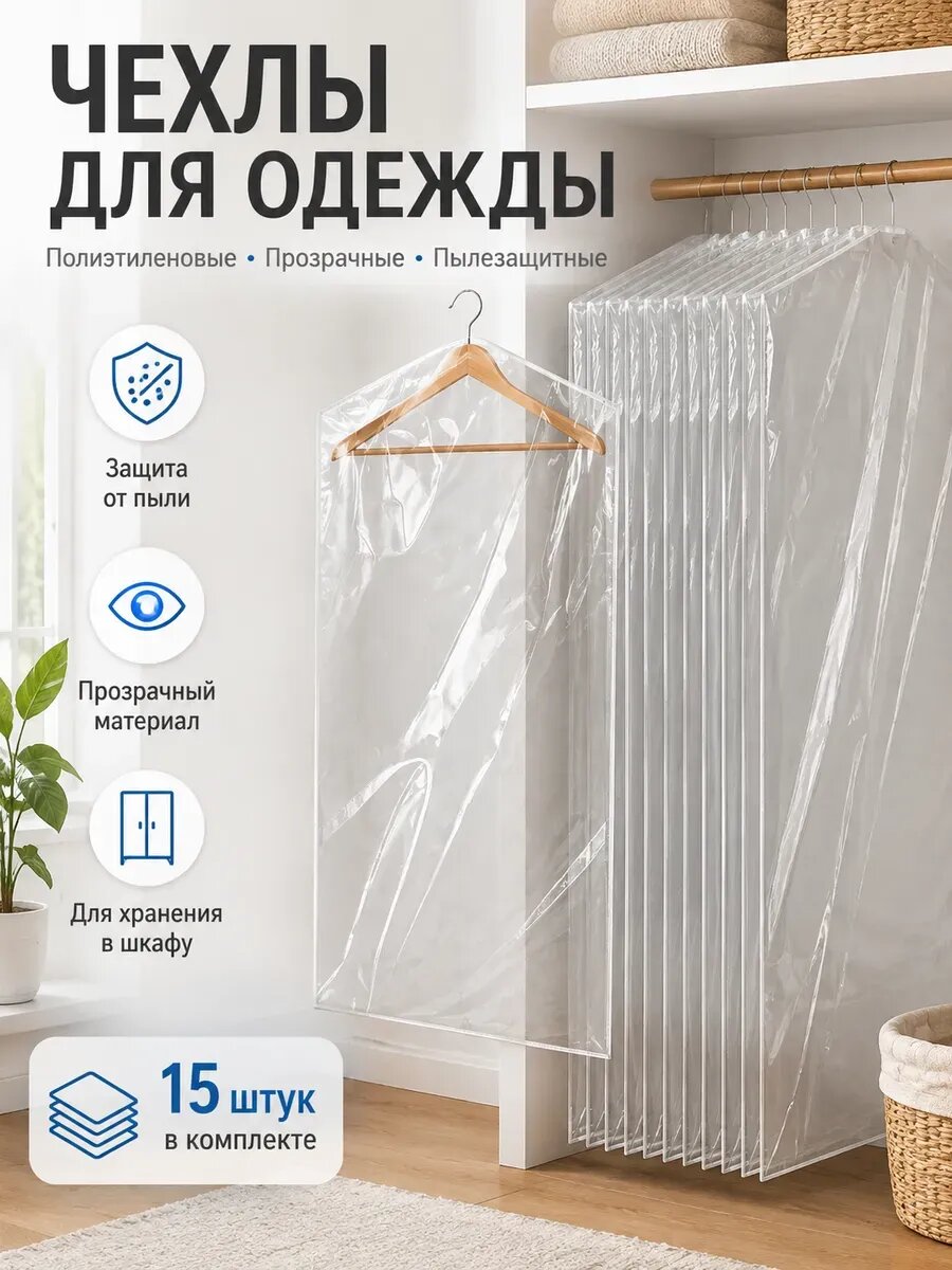 Чехлы для одежды полиэтиленовые прозрачные для хранения