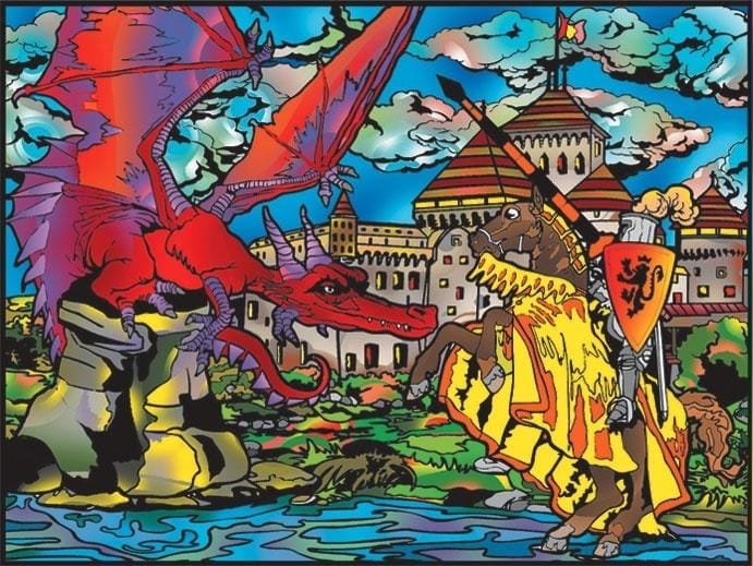 Набор для рисования, росписи Colorvelvet бархатная раскраска "Дракон и замок", 47x35 см