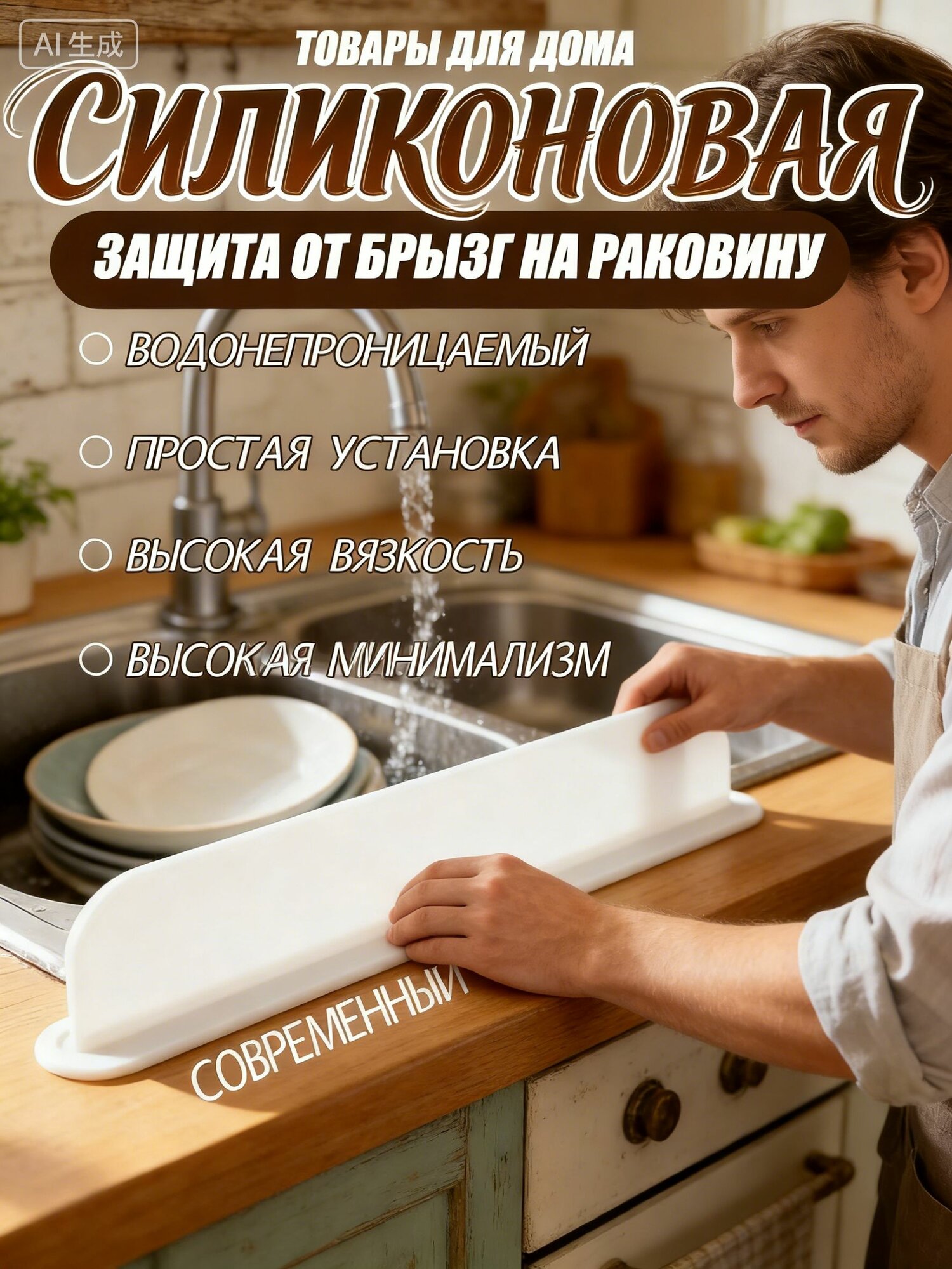 Силиконовая защита от брызг на раковину/ Защитный экран и барьер от брызг воды на раковину и плиту-