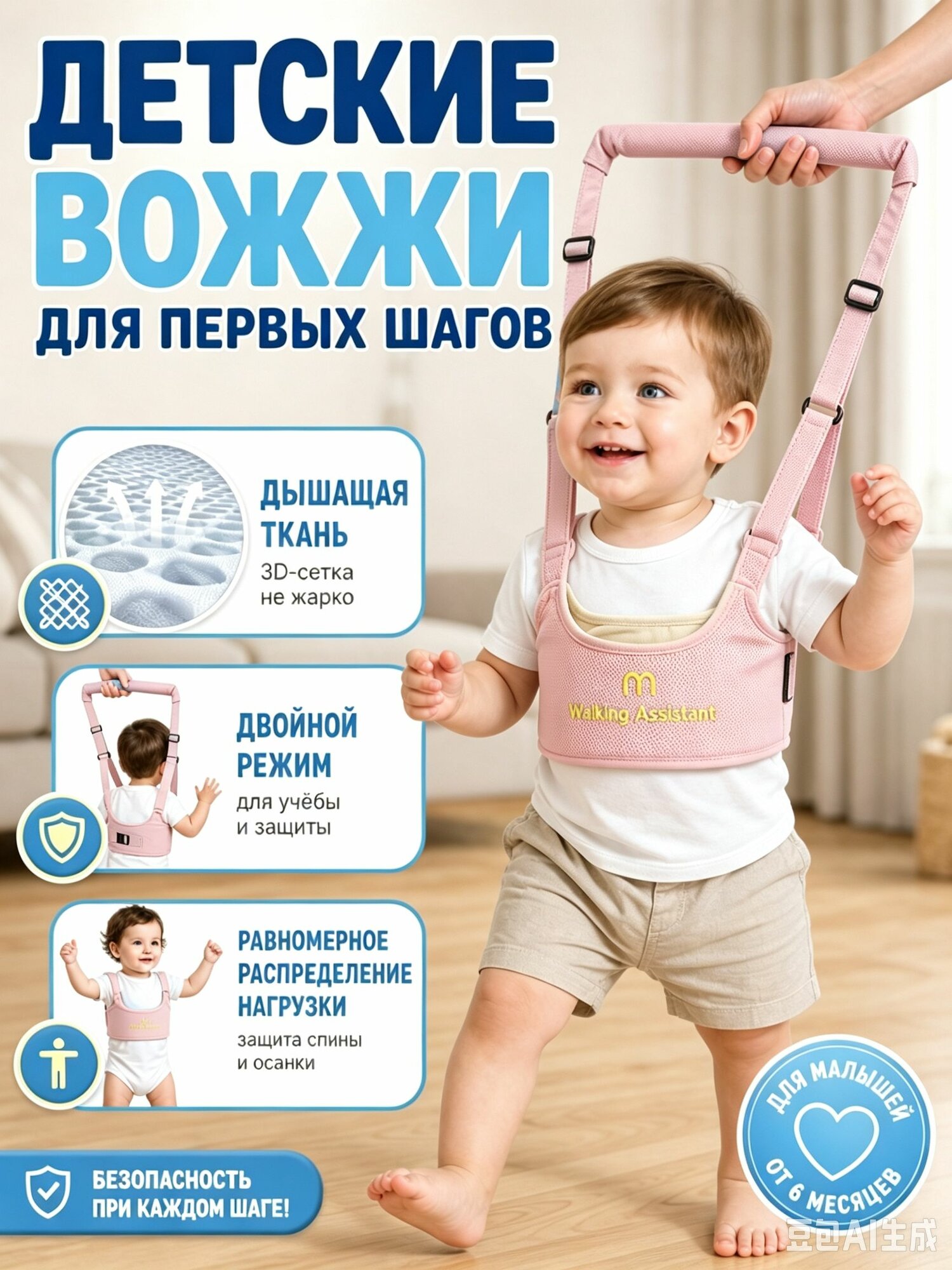 Детский ремень для обучения ходьбе, регулируемый дышащий помощник от падений