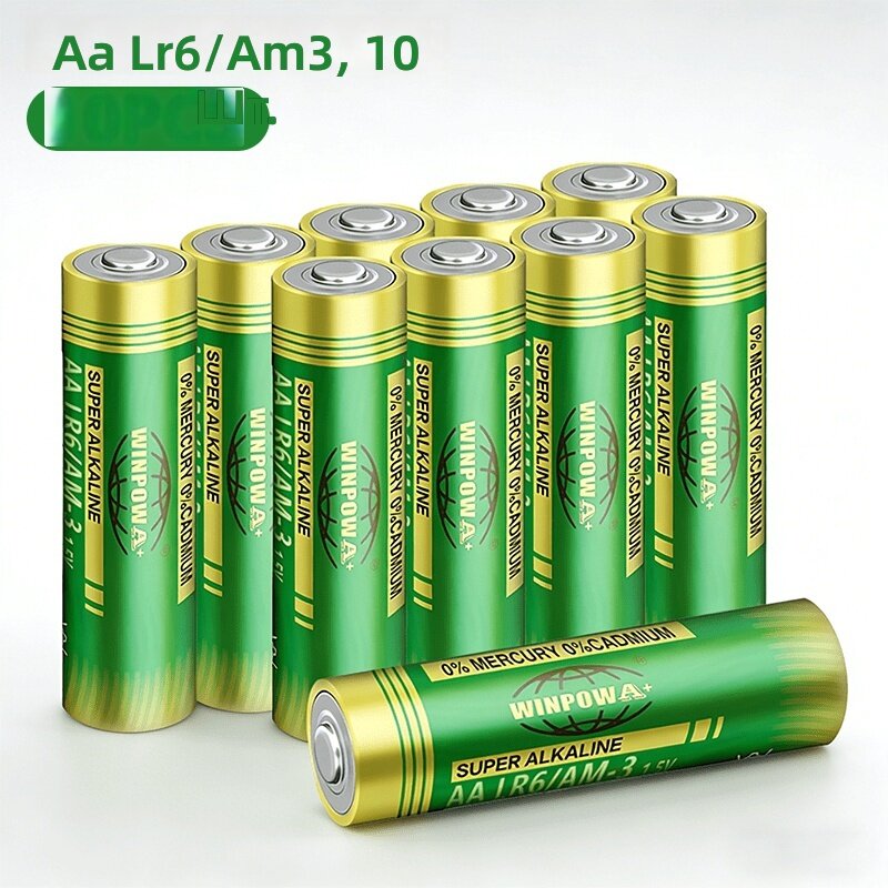 Алкалиновые батарейки типа AA (LR6/AM3), упаковка 10 шт, без ртути