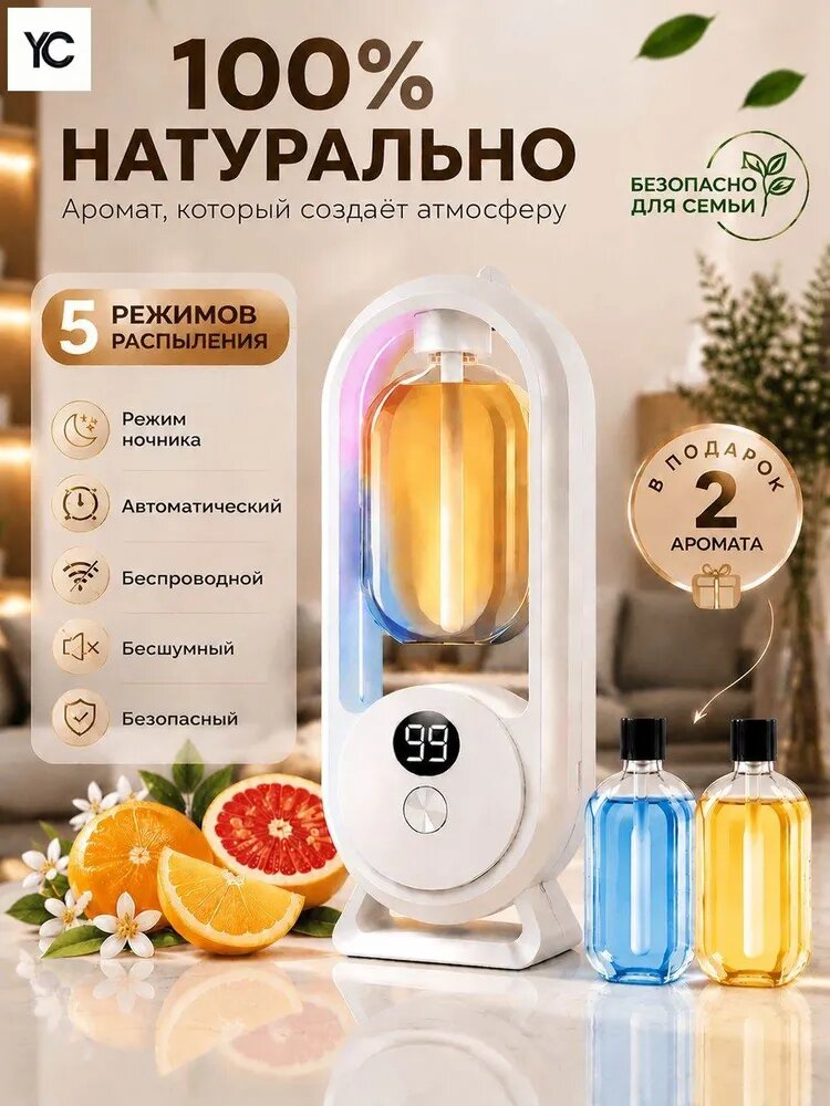 Аромадиффузор ультразвуковой электрический автоматический освежитель воздуха для дома, увлажнитель с подсветкой