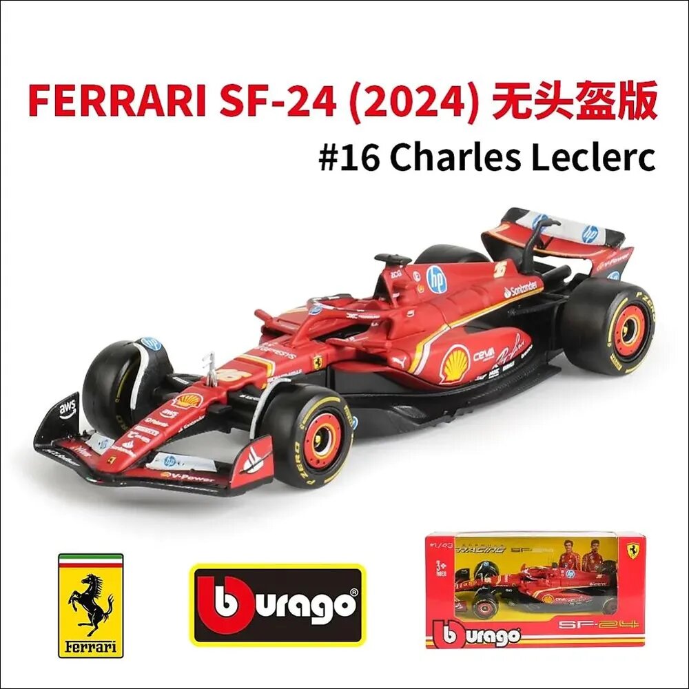 1:43 Ferrari 2024 SF-24 Формульный болид Формулы-1, Литые под давлением автомобили, коллекционная модель гоночных игрушек